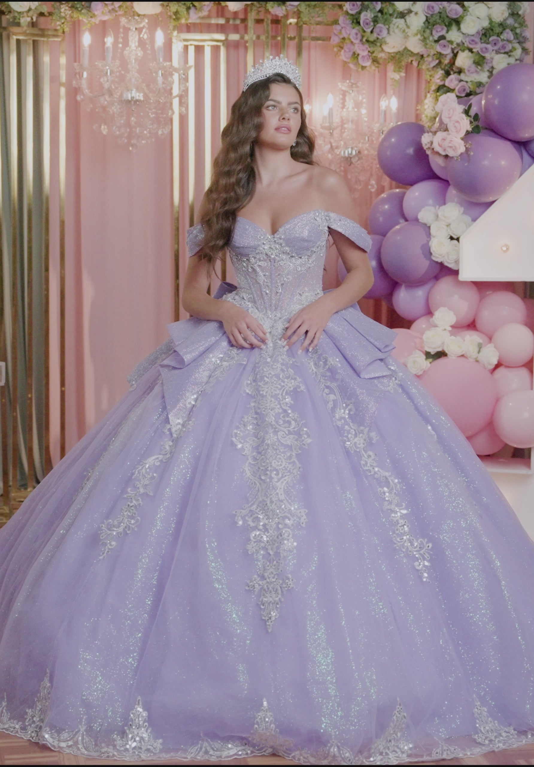 Glitter Pleated Quinceañera Dress with Cascading Peplum Overlay - – Morilee