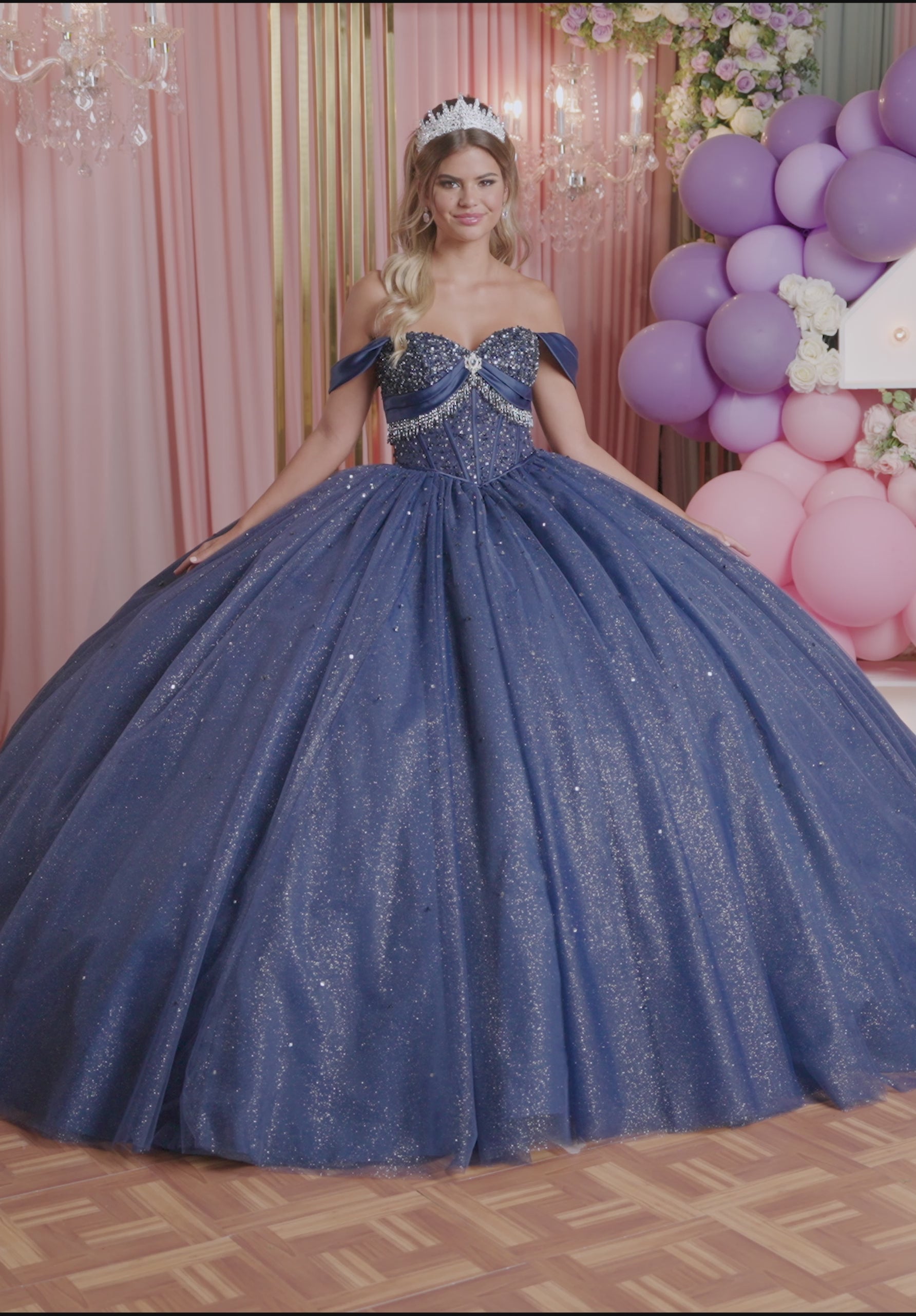 Crystal Beaded Basque Waist Quinceañera Dress with Beaded Fringe ...